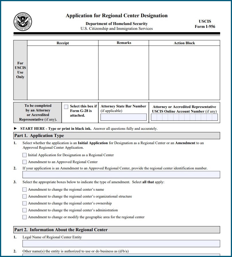 THÔNG TIN CẦN BIẾT VỀ ĐƠN I-956 DÀNH CHO CHƯƠNG TRÌNH EB5
